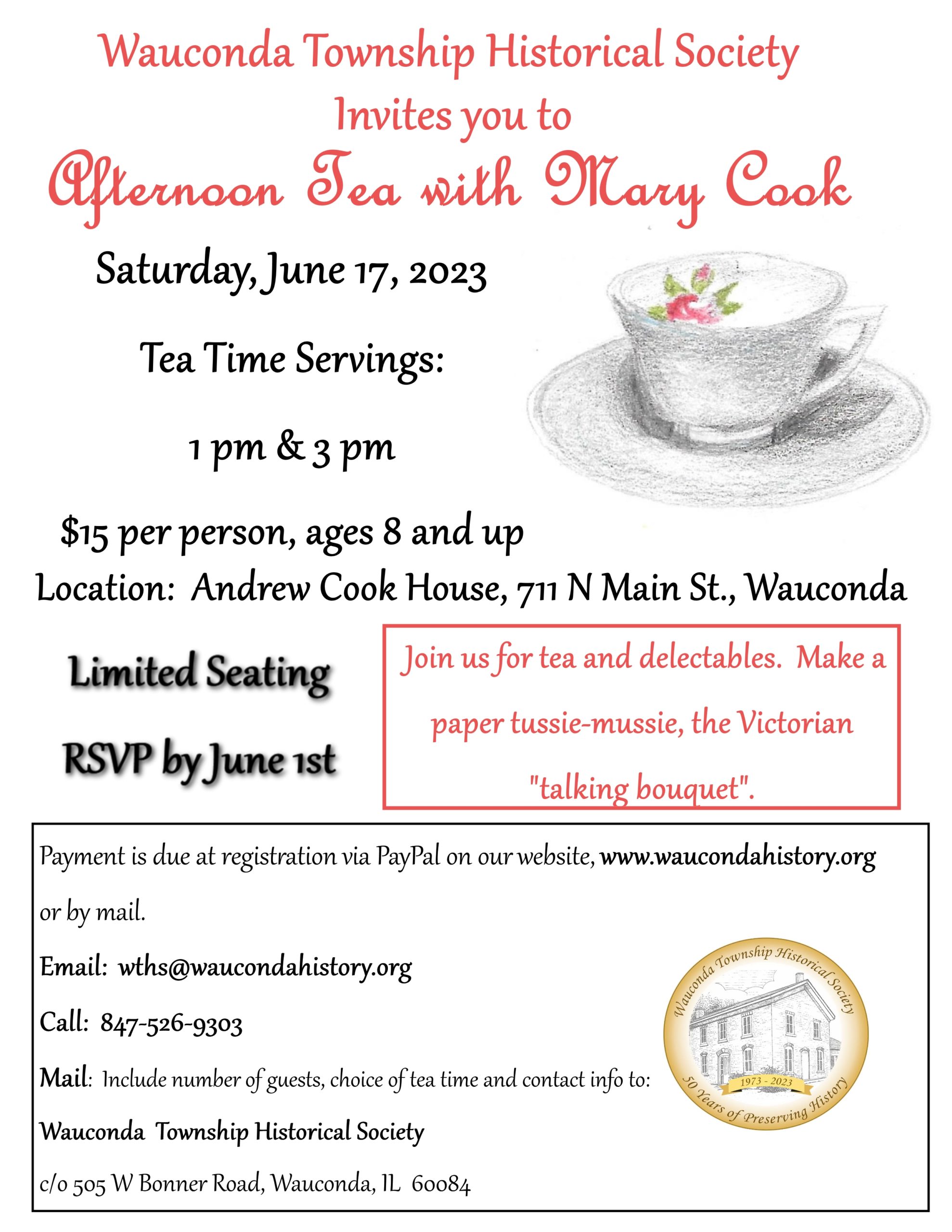 Afternoon Tea with Mary Cook | Wauconda Township Historical Society